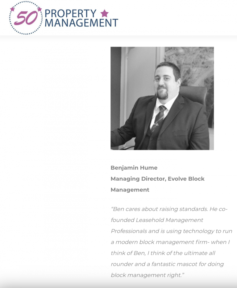 Property Management 50 Award (17th July 2020) > Evolve Block & Estate ...